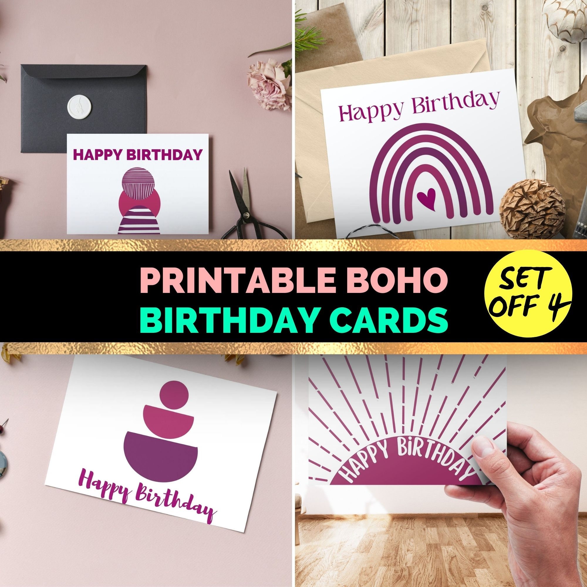 PRINTABLE Fuchsia Boho Birthday Card , Mid Century Modern Birthday Card ...