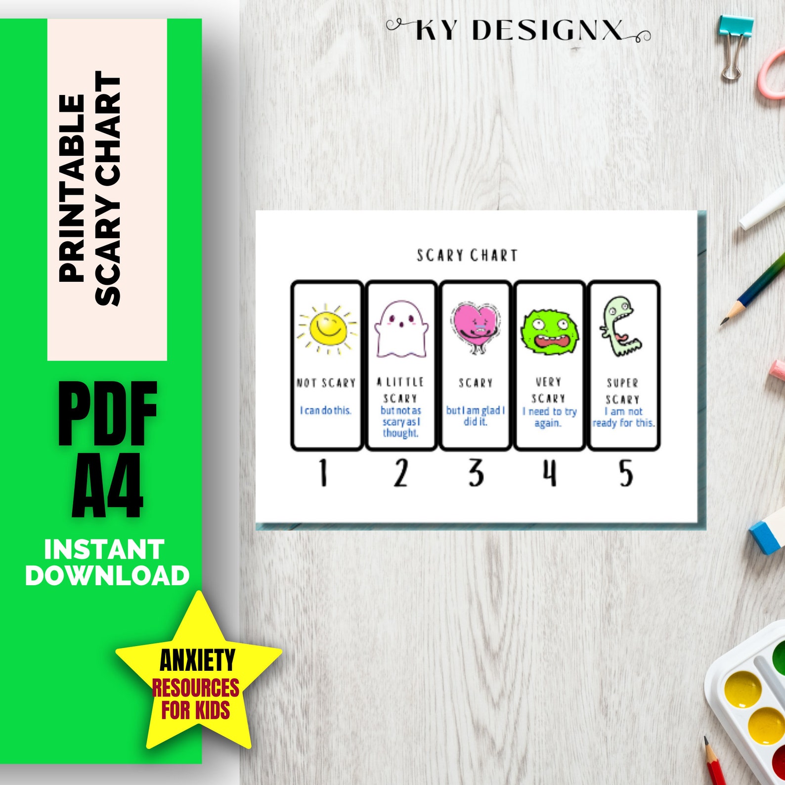 Printable SCARY Chart, Selective Mutism, PRINTABLE Anxiety Chart ...