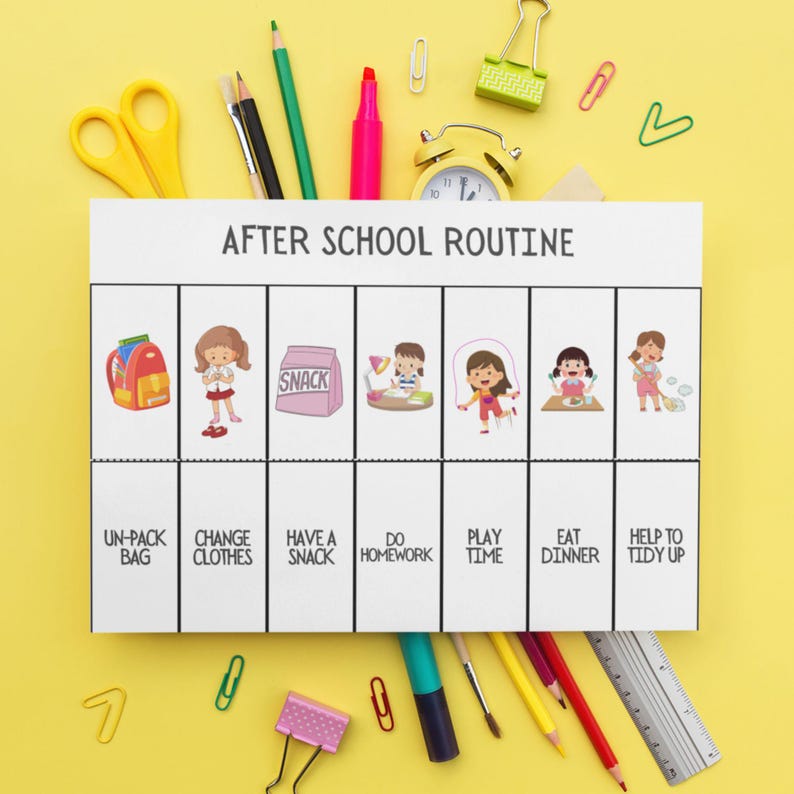 Printable Kids Routine Chart – Morning, Evening, Chore & After-school ...