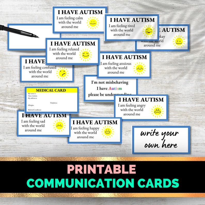 Autism Awareness Medical ID Card and Communication Cards / Autism ...