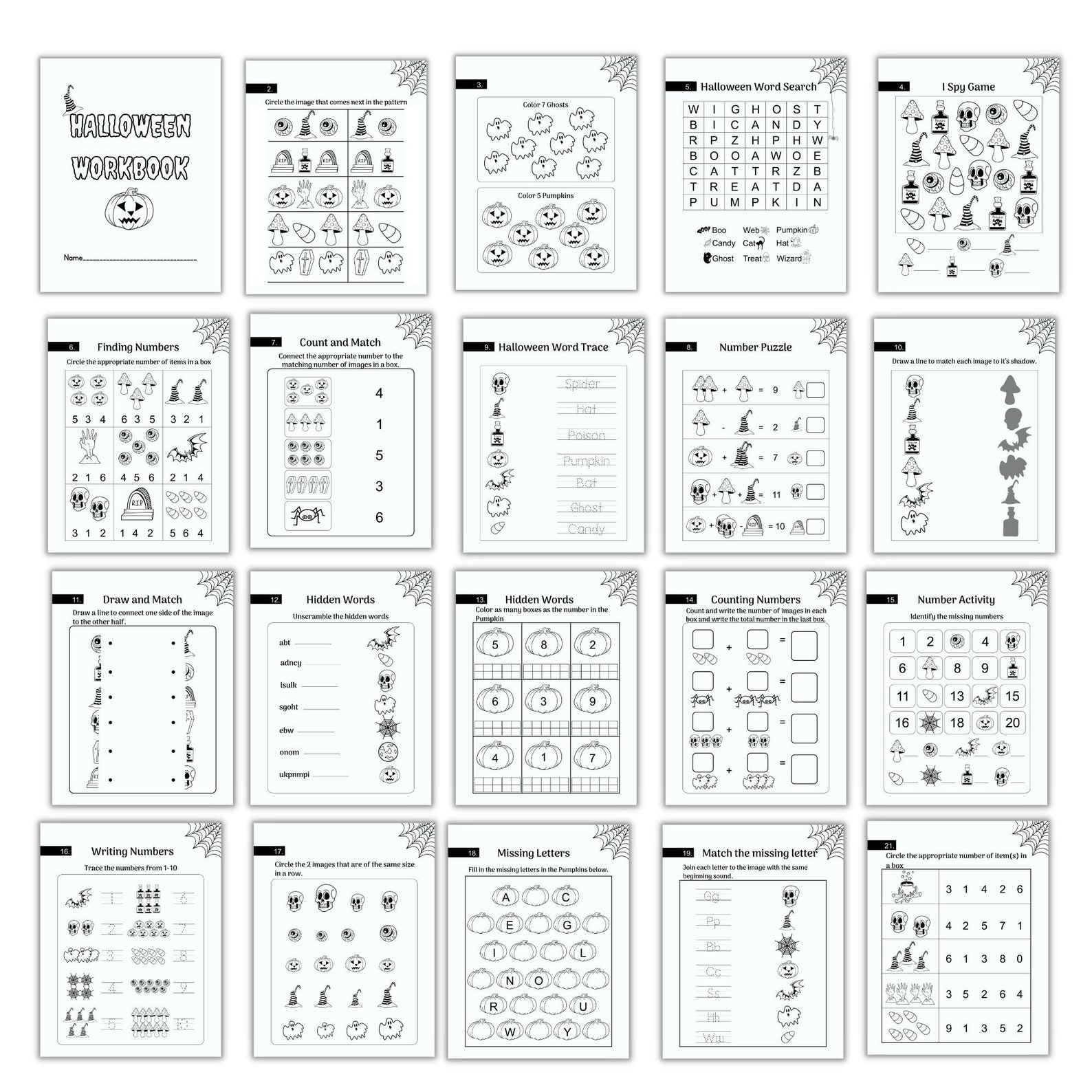 Printable Halloween Workbook, 31 Page Halloween Worksheets, Halloween ...