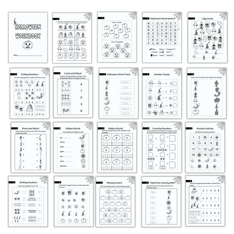 Printable Halloween Workbook, 31 Page Halloween Worksheets, Halloween ...