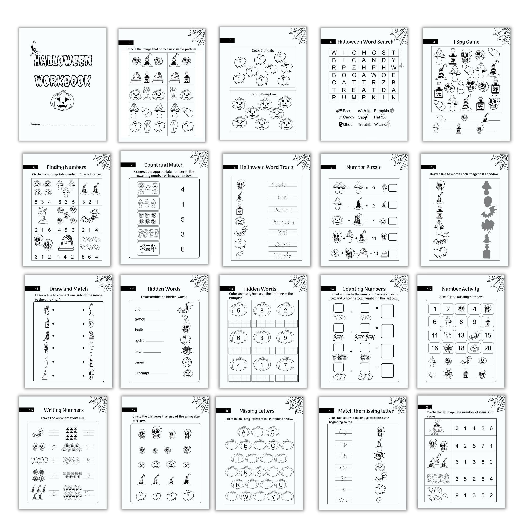 Printable Halloween Workbook, 31 Page Halloween Worksheets, Halloween ...