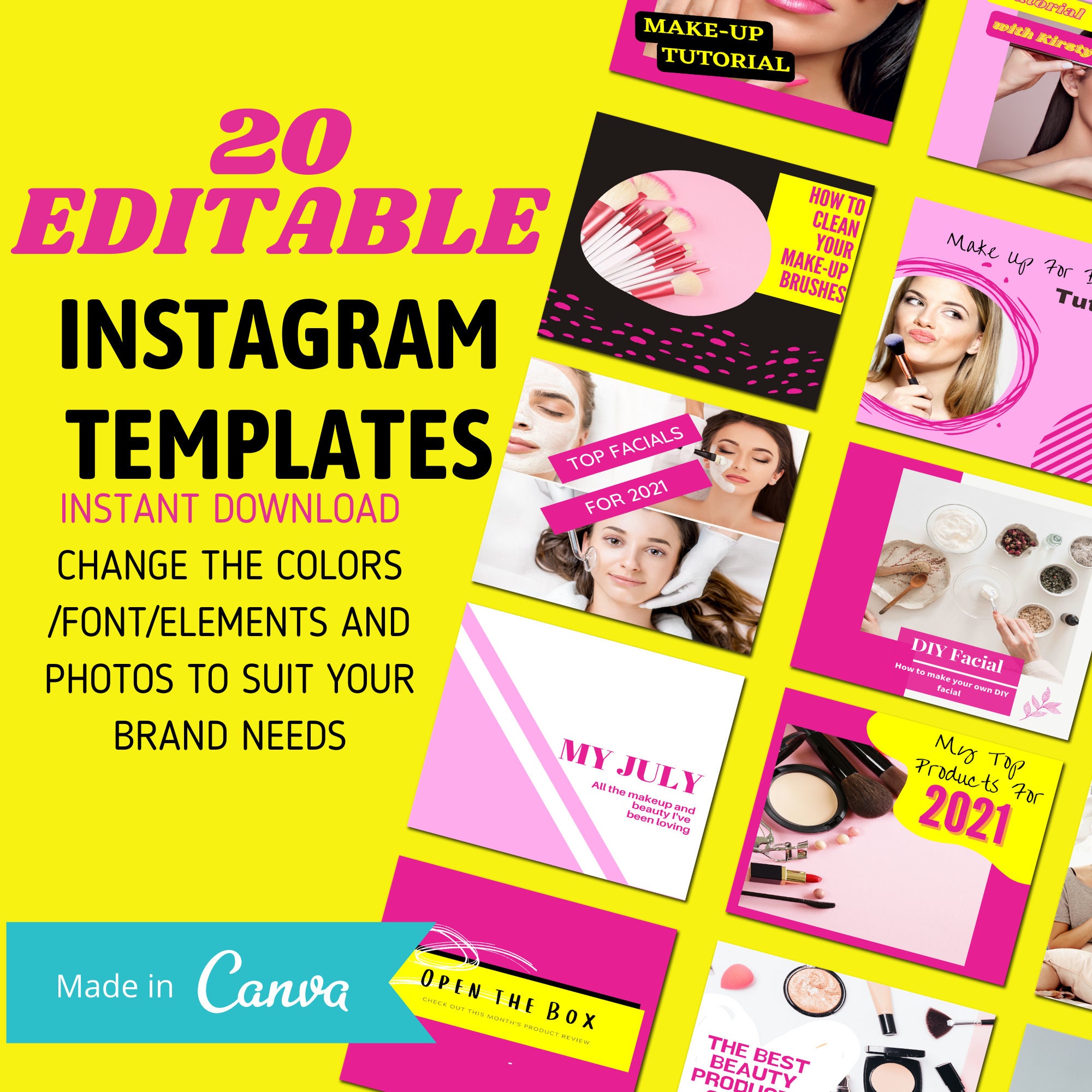 20 Editable INSTAGRAM Templates, Instagram Feminine , Editable Banner ...