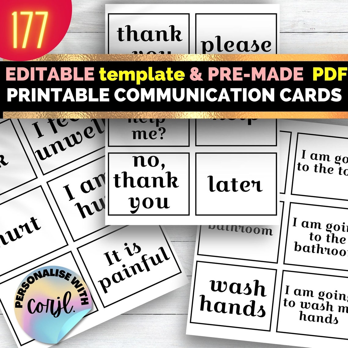 177 Editable Printable Communication Cards for Non-verbal, Autism ...