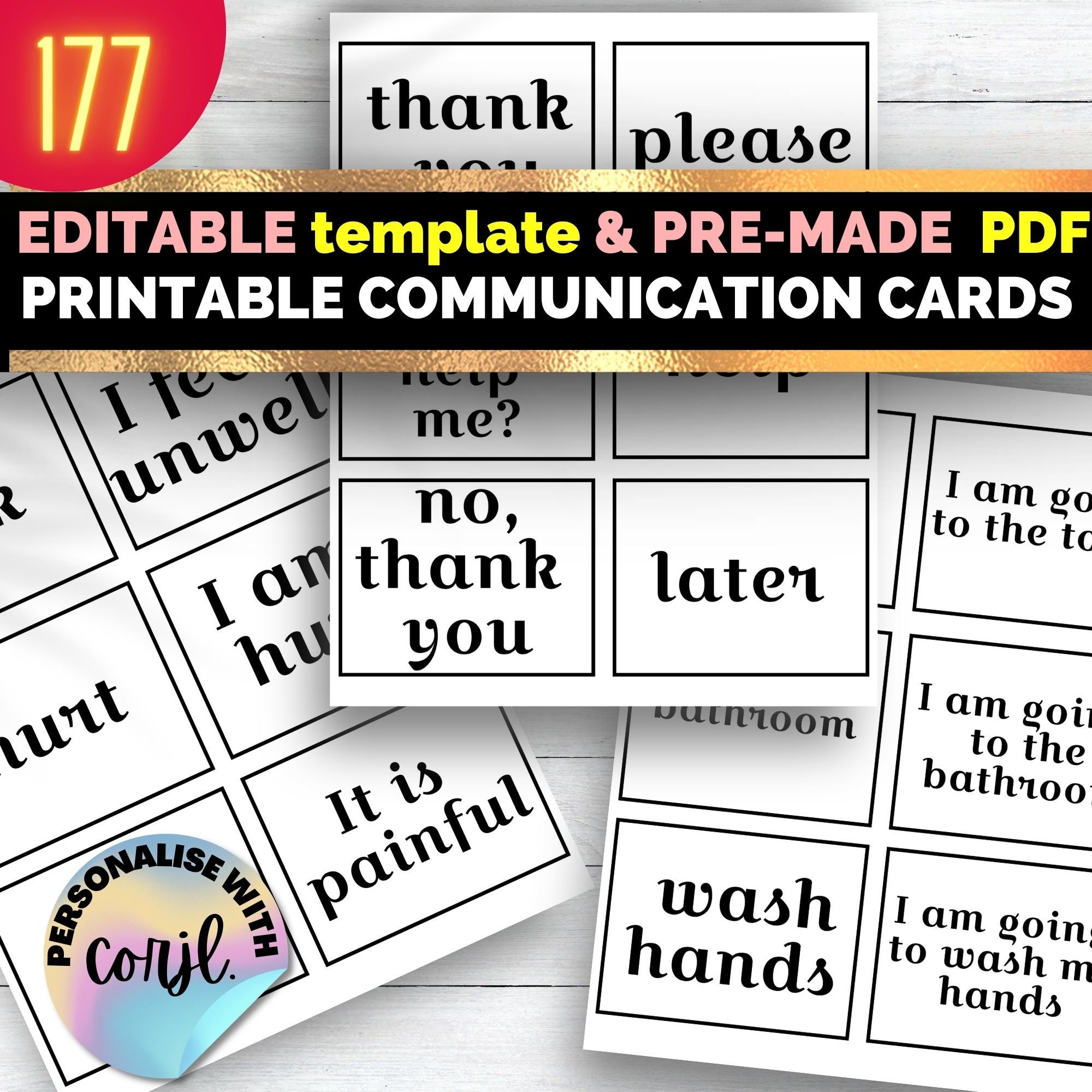 177 Editable Printable Communication Cards for Non-verbal, Autism ...