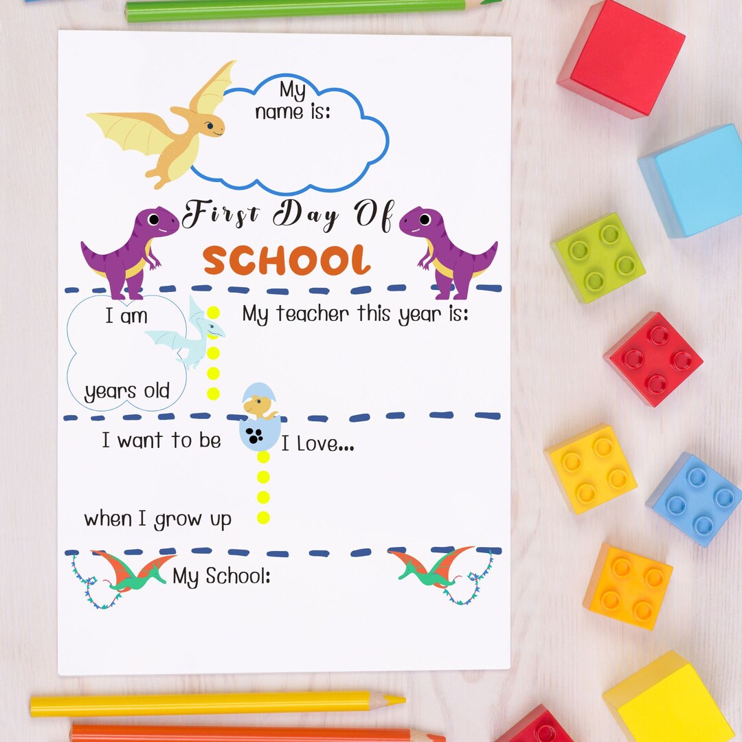 Printable Dinosaur First Day of School Worksheet , Keepsake, Poster ...