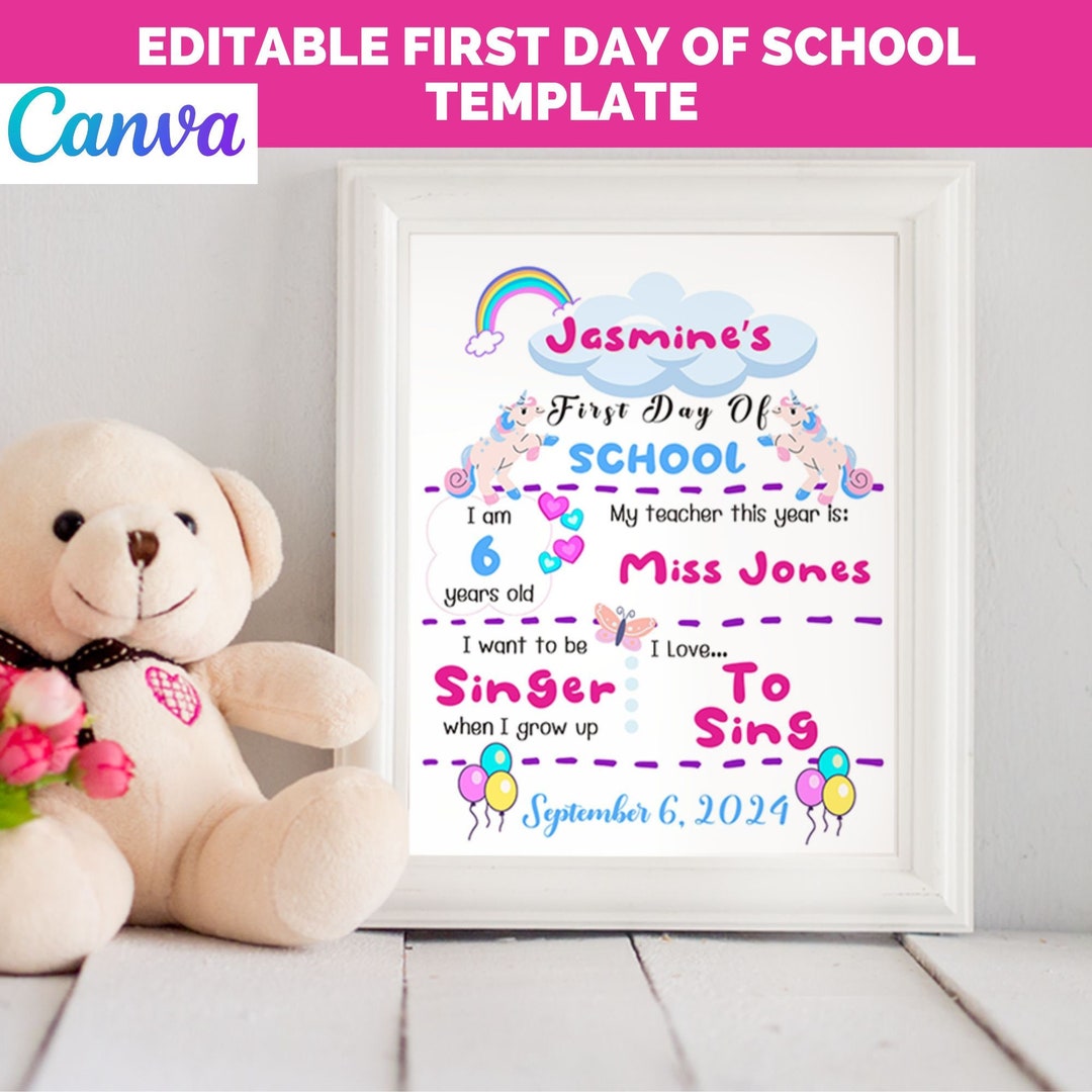 Editable Unicorn Canva First Day of School, First Grade, Second Grade ...
