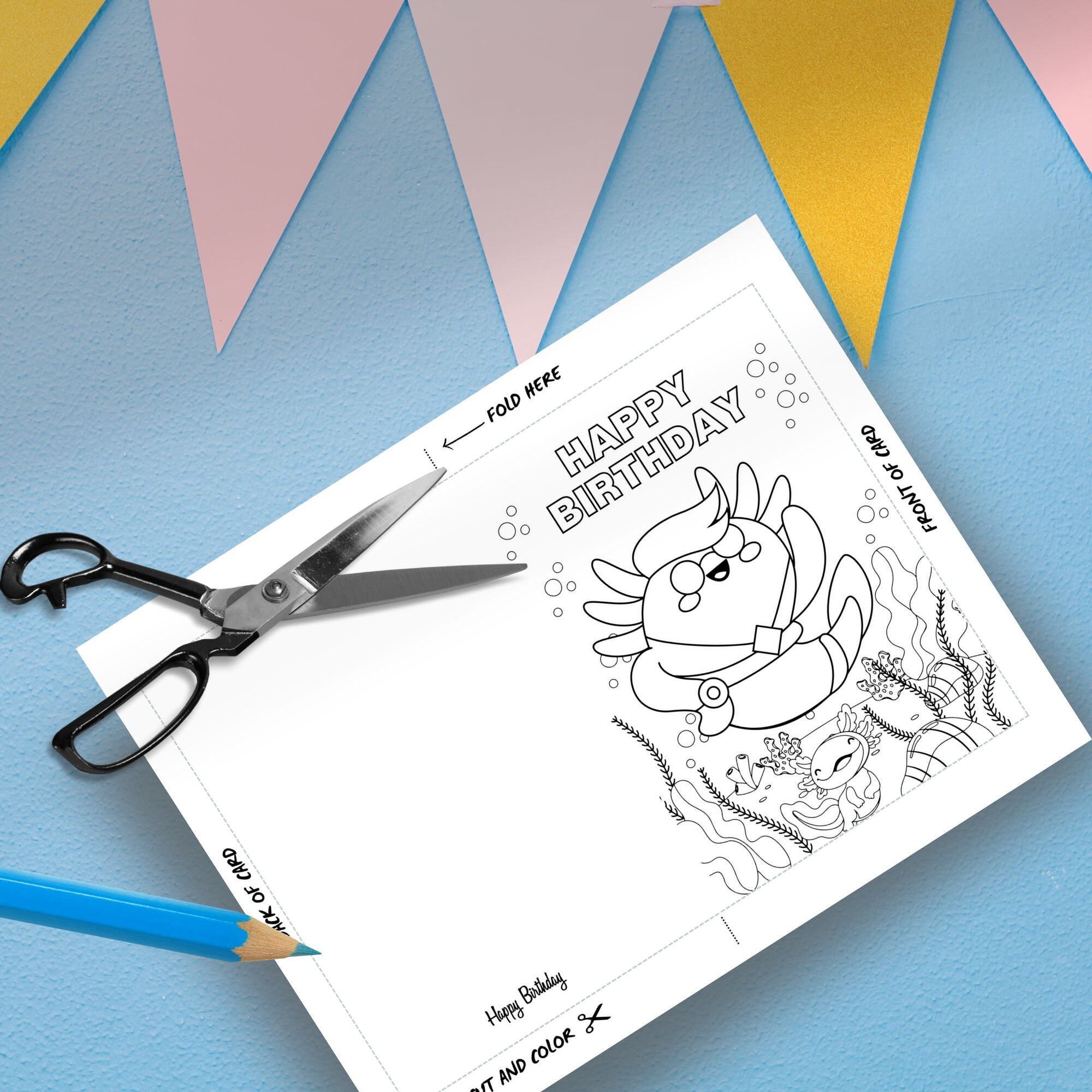 Printable Axolotl BIRTHDAY CARD, Coloring DIY Birthday Card, Instant ...