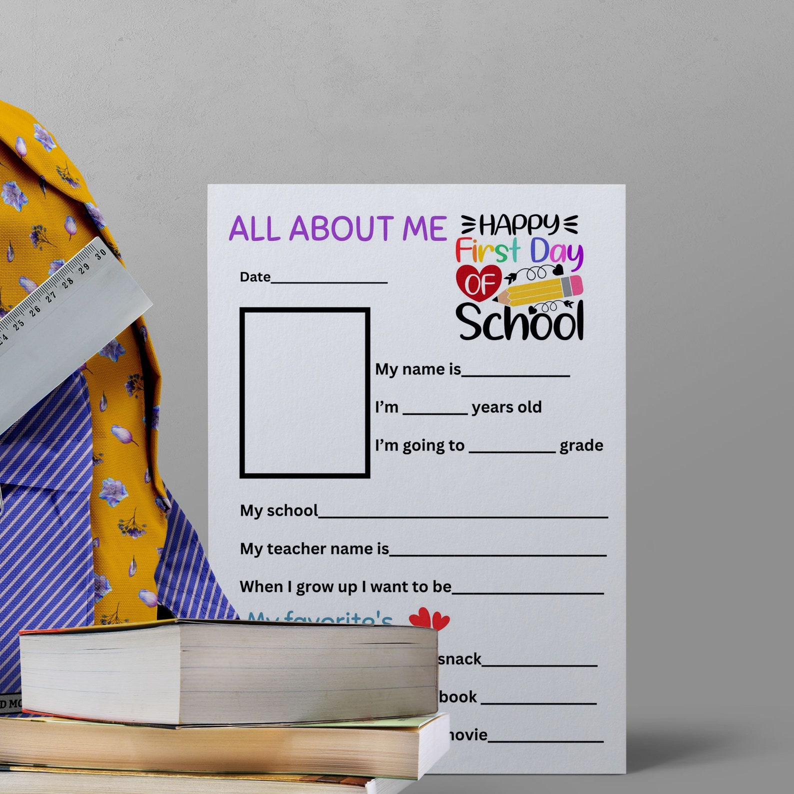Printable First Day of School Worksheet for Kids | About Me Interview ...