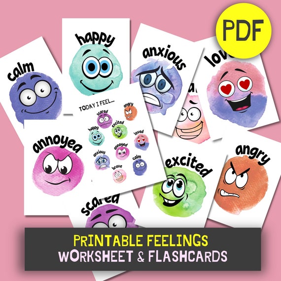 FEELINGS PRINTABLE WORKSHEET and Flashcards Feelings | Etsy