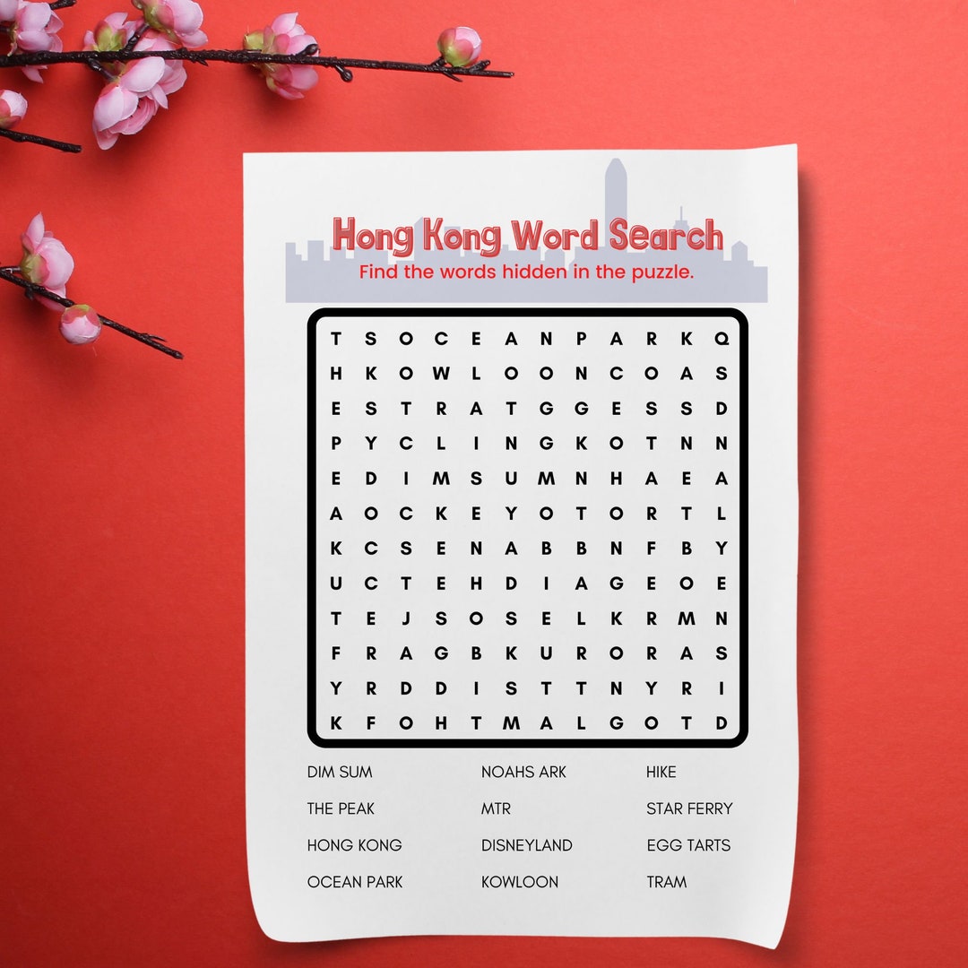 Printable Hong Kong Word Search, Printable Word Search, Printable ...