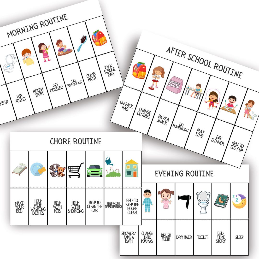 Kids Daily Routine Chart Printable – Morning, Evening, Chore Cards for ...