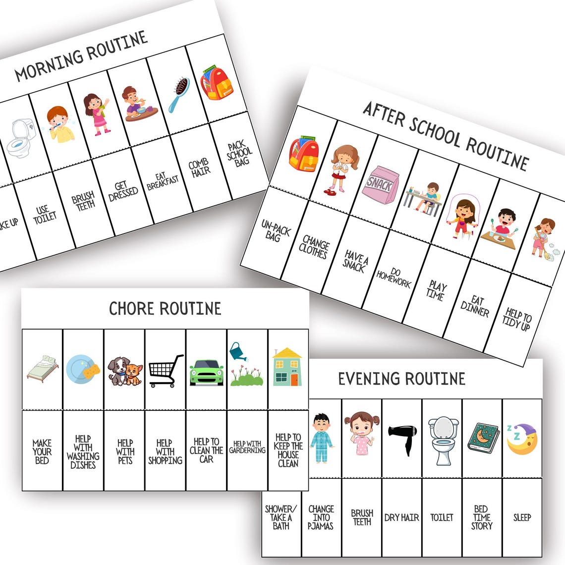 Kids Daily Routine Chart Printable – Morning, Evening, Chore Cards for ...