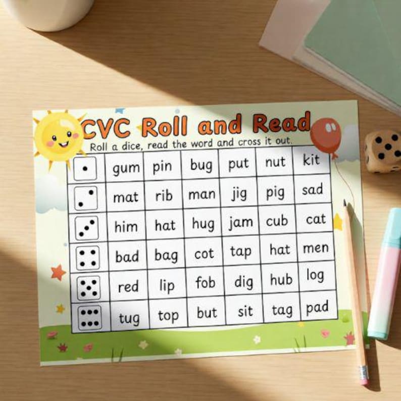 CVC Roll and Read Game Printable | Phonics Dice Activity | CVC Words ...