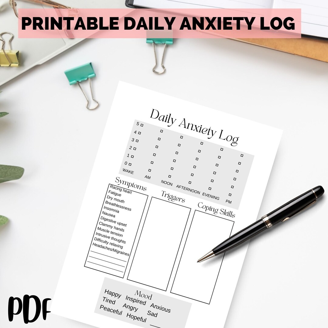 Printable Anxiety Daily Log, Mood Tracker Printable, Printable Mood ...