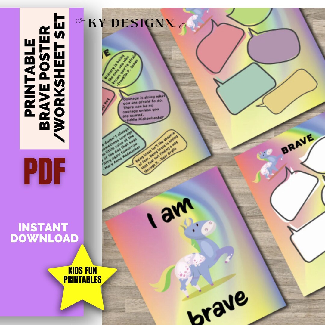 Printable Brave Poster, Brave Quotes, Brave Worksheets, Motivational ...