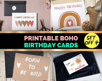 Boho Rainbow Birthday Card, Digital Boho Birthday Card, Boho Birthday ...