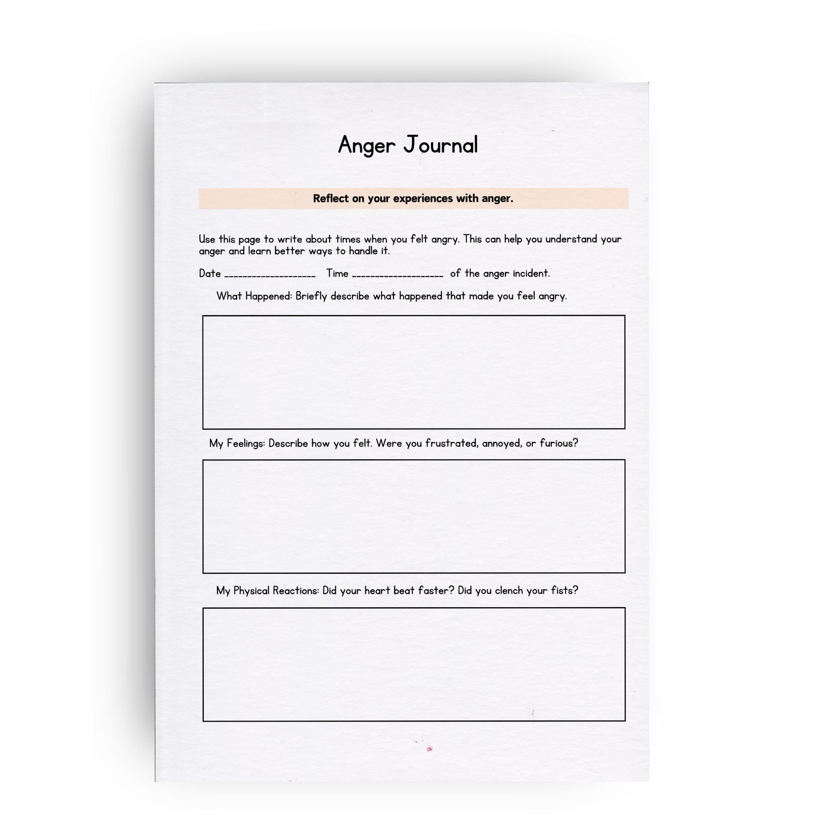 Printable Anger Management Journal, Anger Worksheets, Instant Download ...