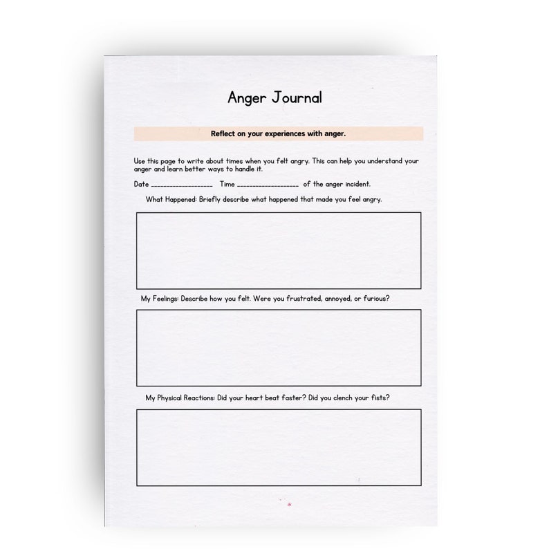 Printable Anger Management Journal, Anger Worksheets, Instant Download ...