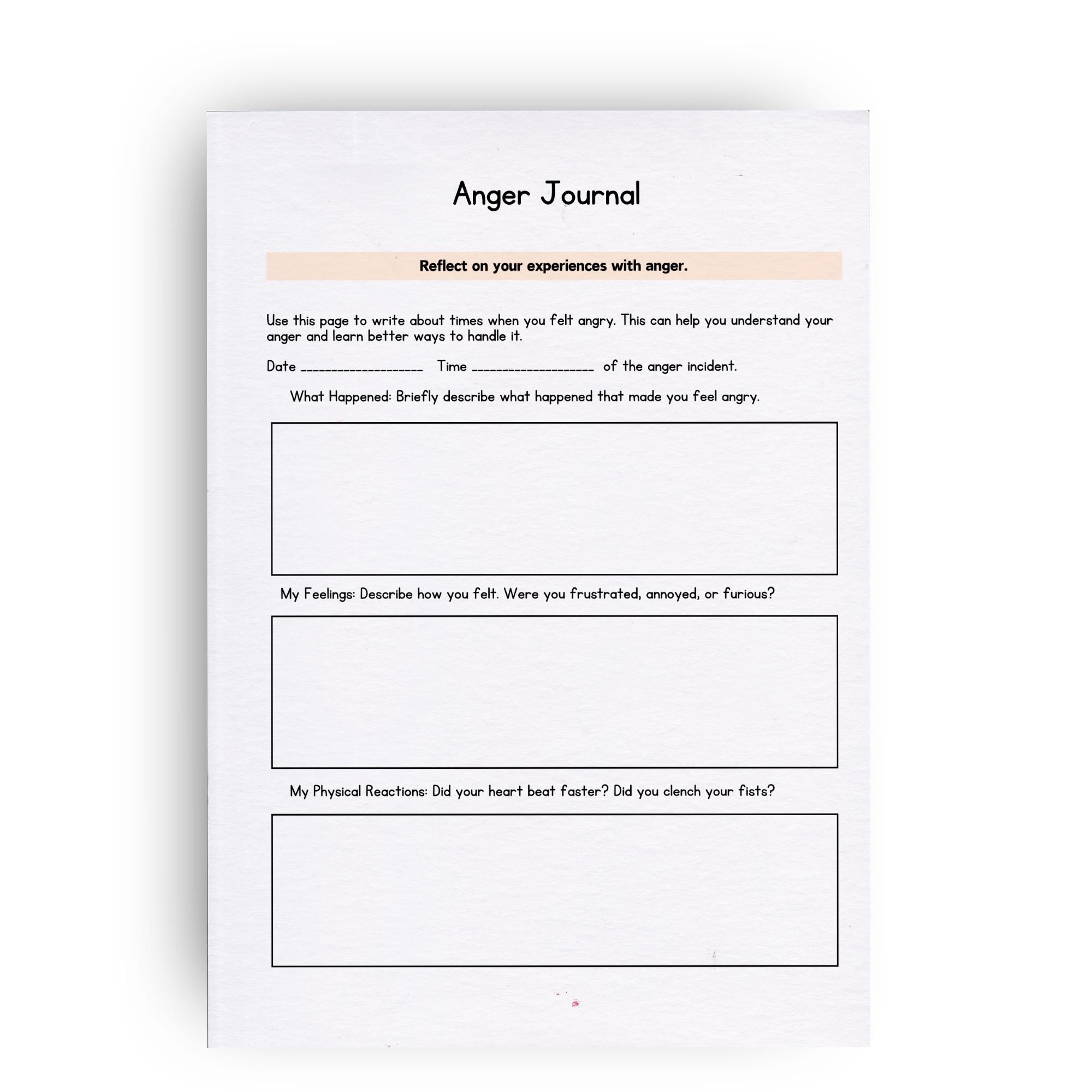 Printable Anger Management Journal, Anger Worksheets, Instant Download ...