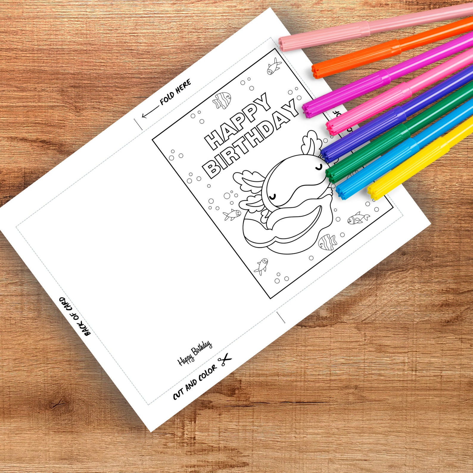 Printable Axolotl BIRTHDAY CARD, Coloring DIY Birthday Card, Instant ...
