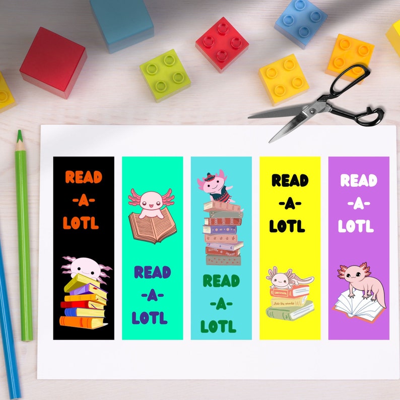 Axolotl Printable Bookmarks for Kids, , Kawaii Japanese Chibi Axolotl ...
