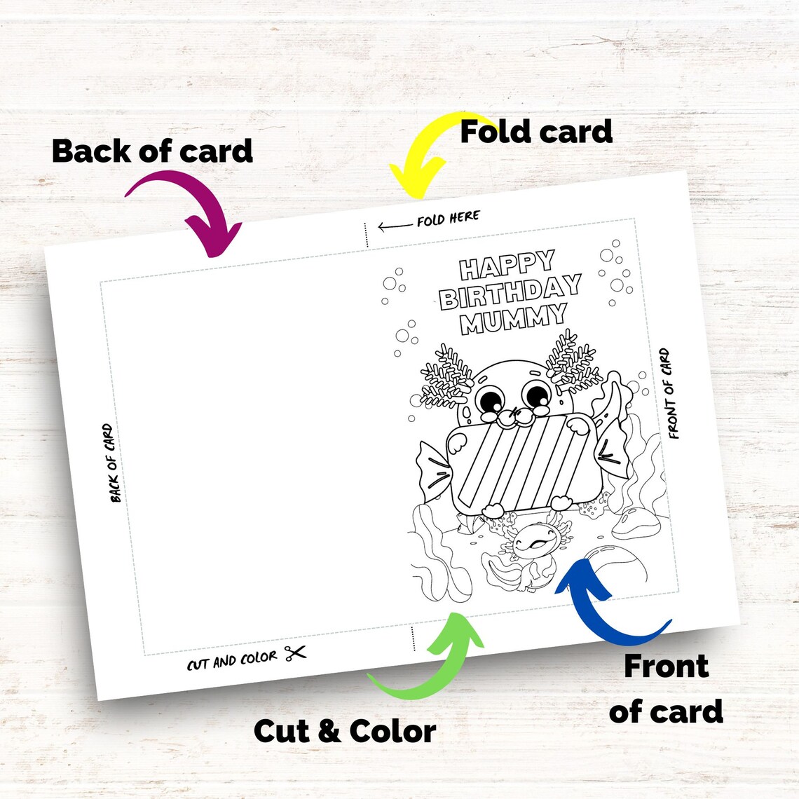 Cute Axolotl Color in BIRTHDAY CARD With Printable Envelope, Happy ...