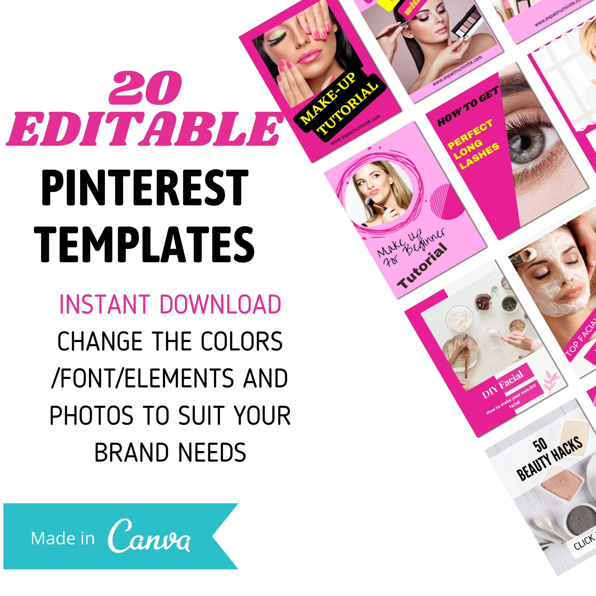 20 Editable PINTEREST Templates, Pinterest Feminine , Editable Banner ...