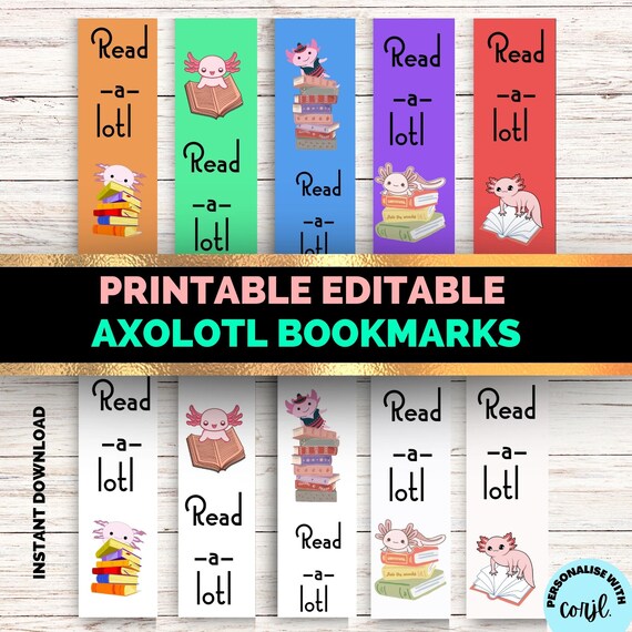 Editable Axolotl Printable Bookmarks KIDS Printable - Etsy