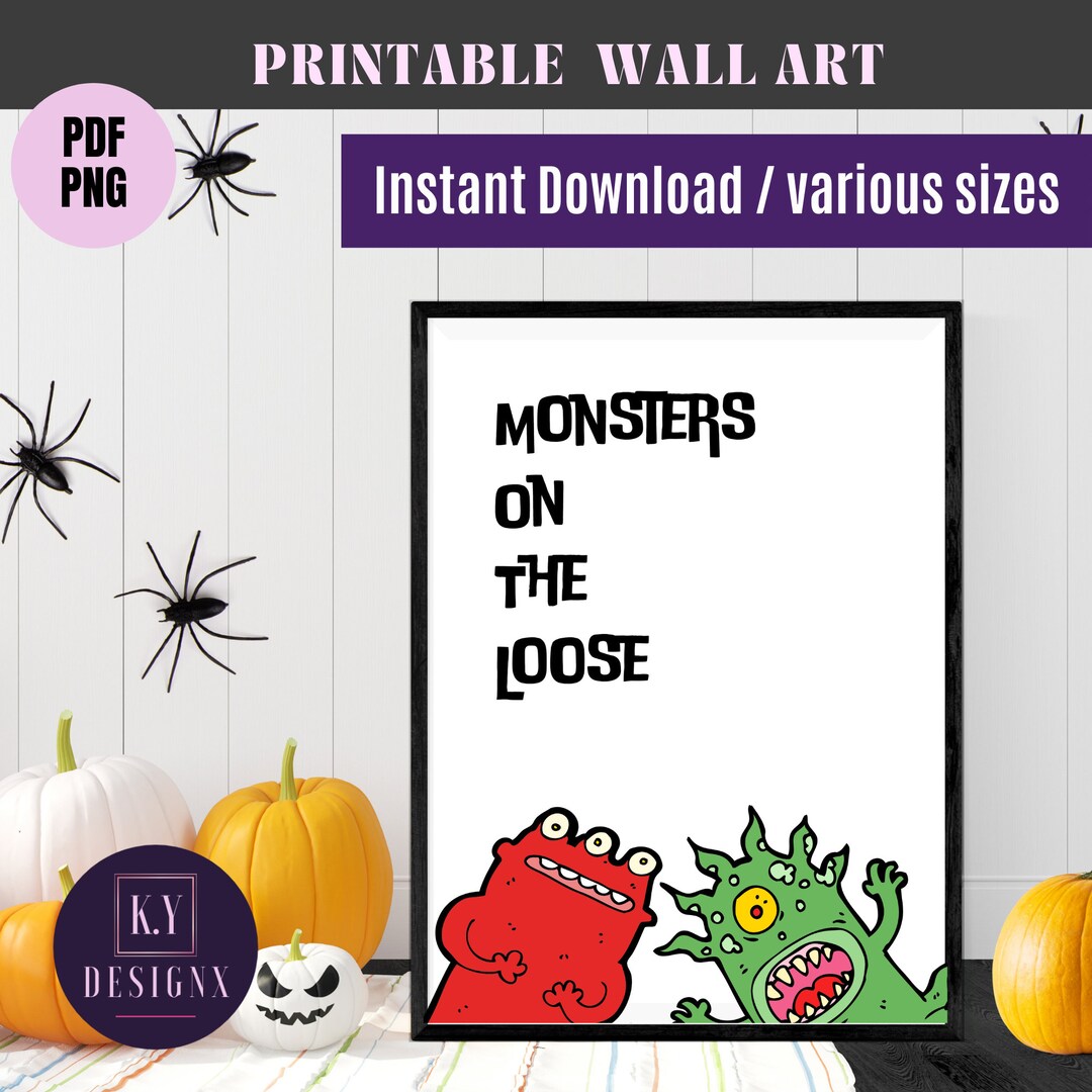 Monster Printable Wall Art, Kids Halloween Decoration, Monsters on the ...