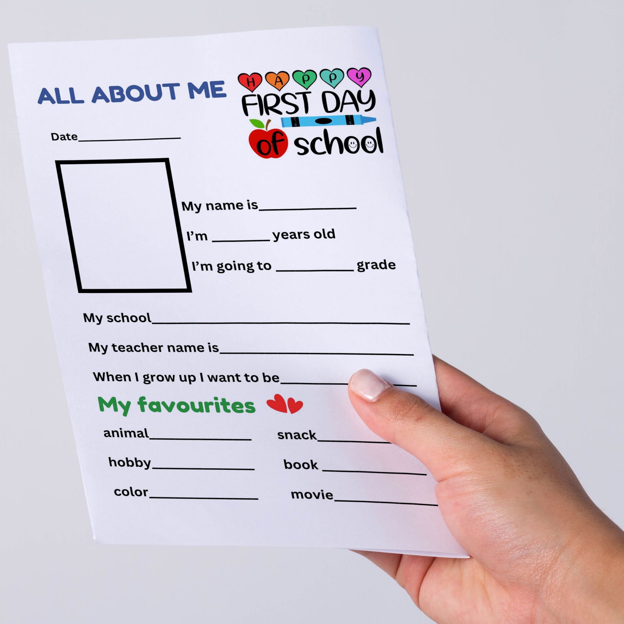 Printable First Day of School Worksheet for Kids | About Me Interview ...