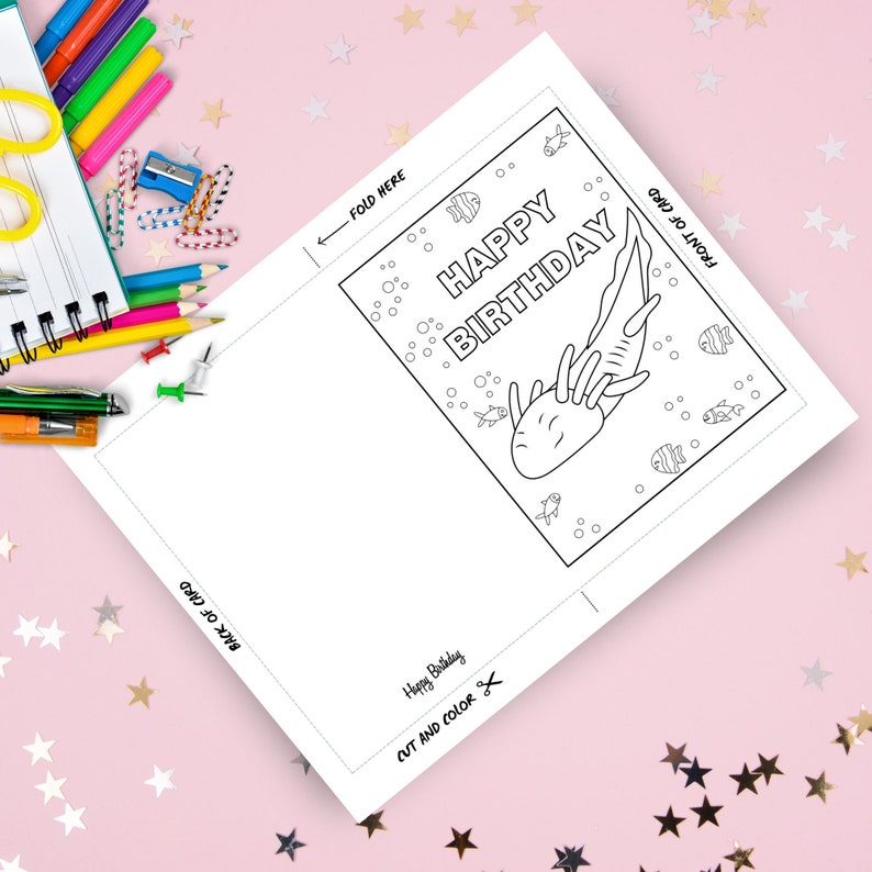 Printable Axolotl Coloring BIRTHDAY CARD, Printable Axolotl Coloring ...