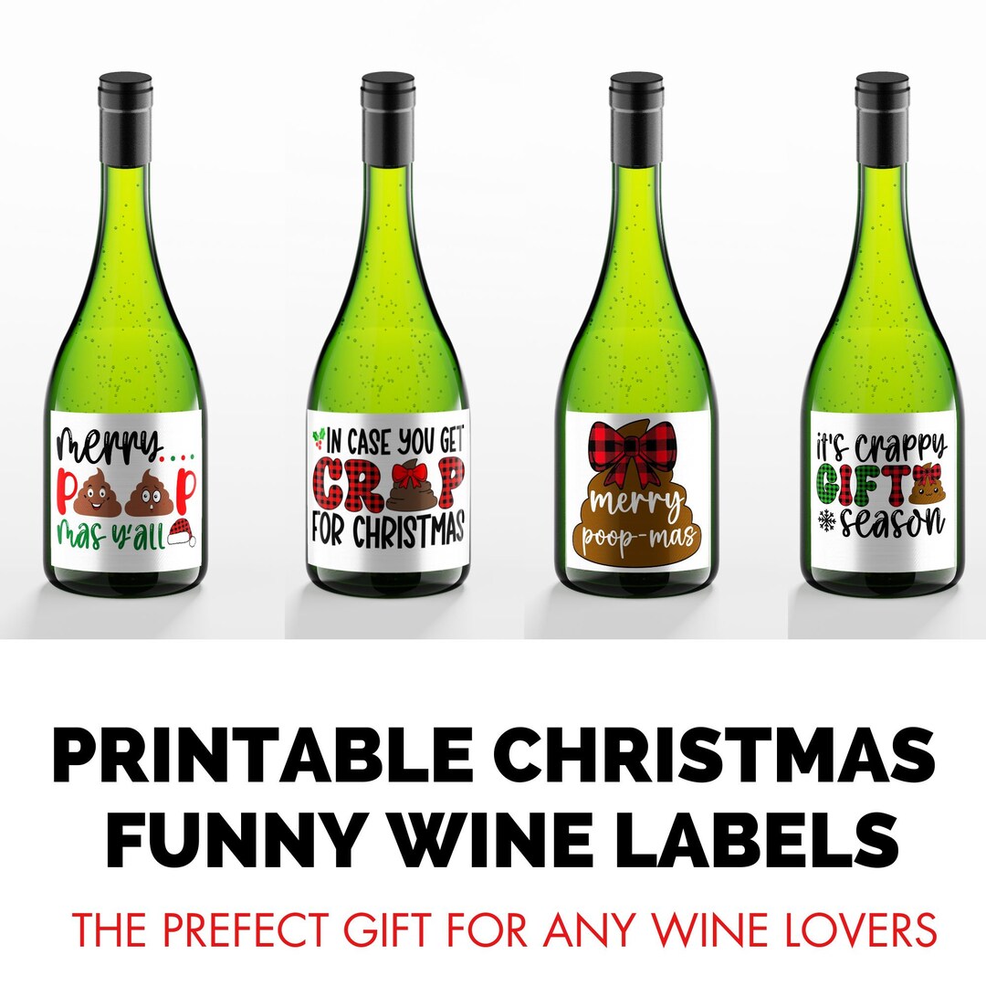 FUNNY Printable Christmas Wine Labels /4 Xmas Wine Labels / Festive ...