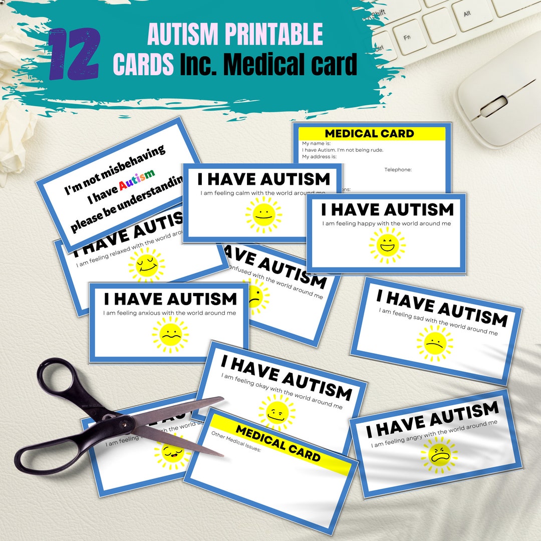 I Have Autism, Autism Awareness Medical ID Card Autism Printable ...