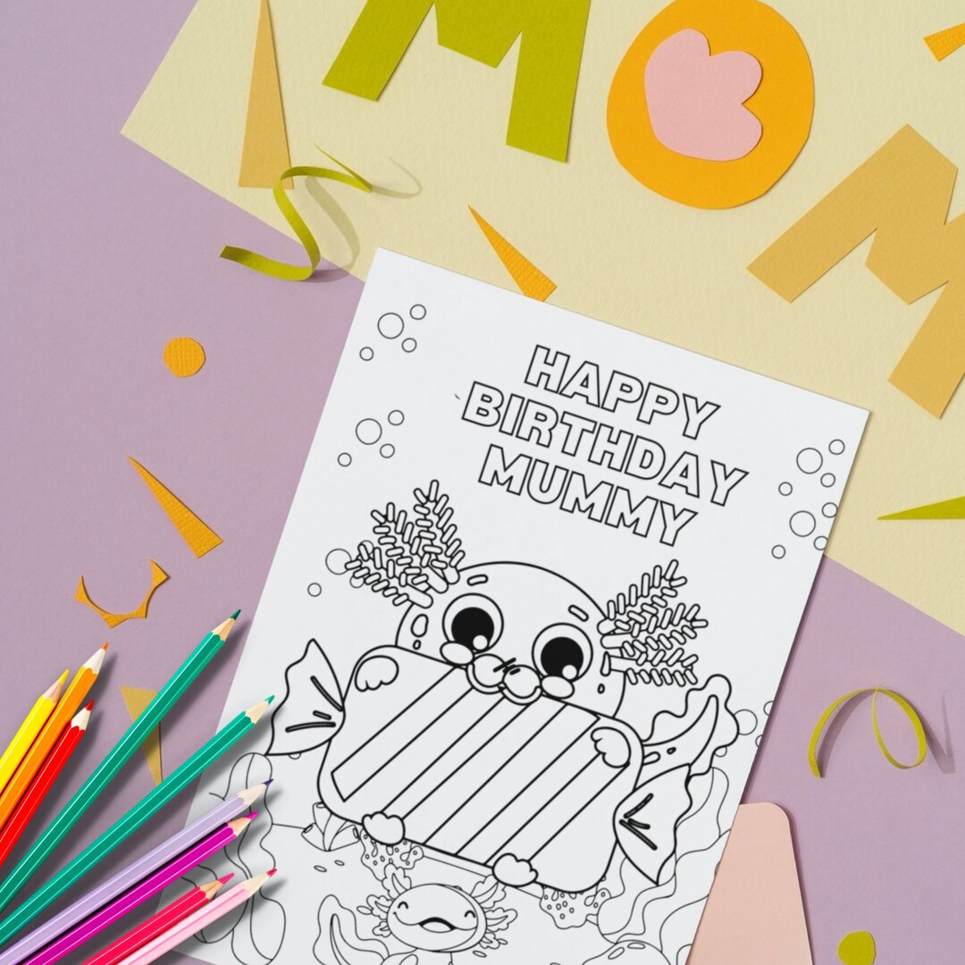 Cute Axolotl Color in BIRTHDAY CARD With Printable Envelope, Happy ...