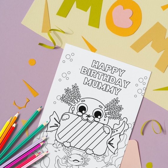 Cute Axolotl Color in BIRTHDAY CARD With Printable Envelope - Etsy