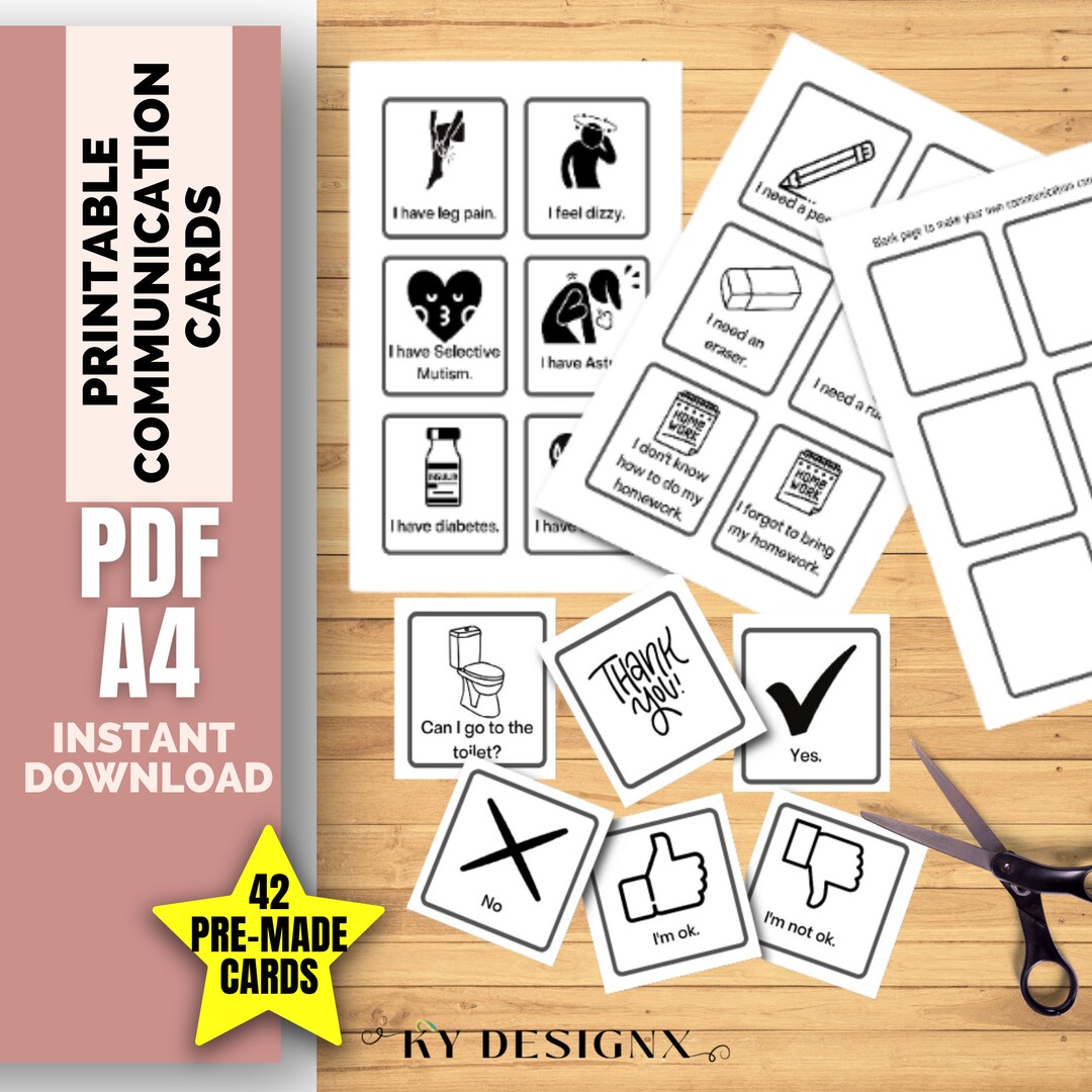 Printable Communication Cards for Non-verbal, Autism, Selective Mutism ...