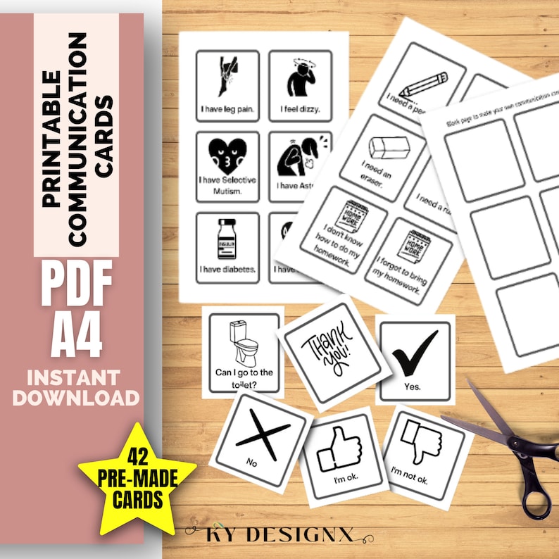 Printable Communication Cards for Non-verbal, Autism, Selective Mutism ...