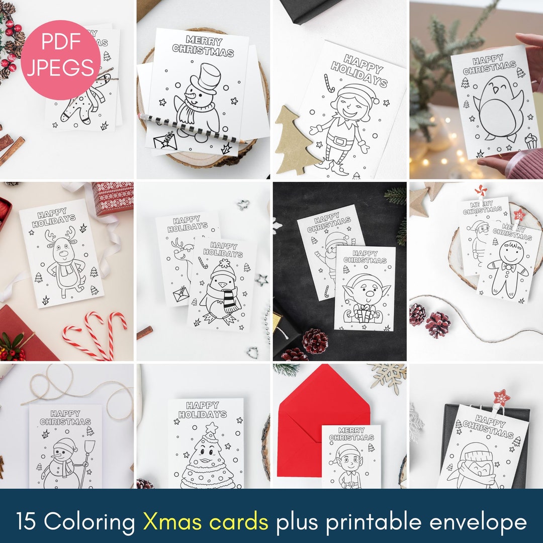 15 PRINTABLE Coloring Christmas Cards, Printable Christmas Cards to ...