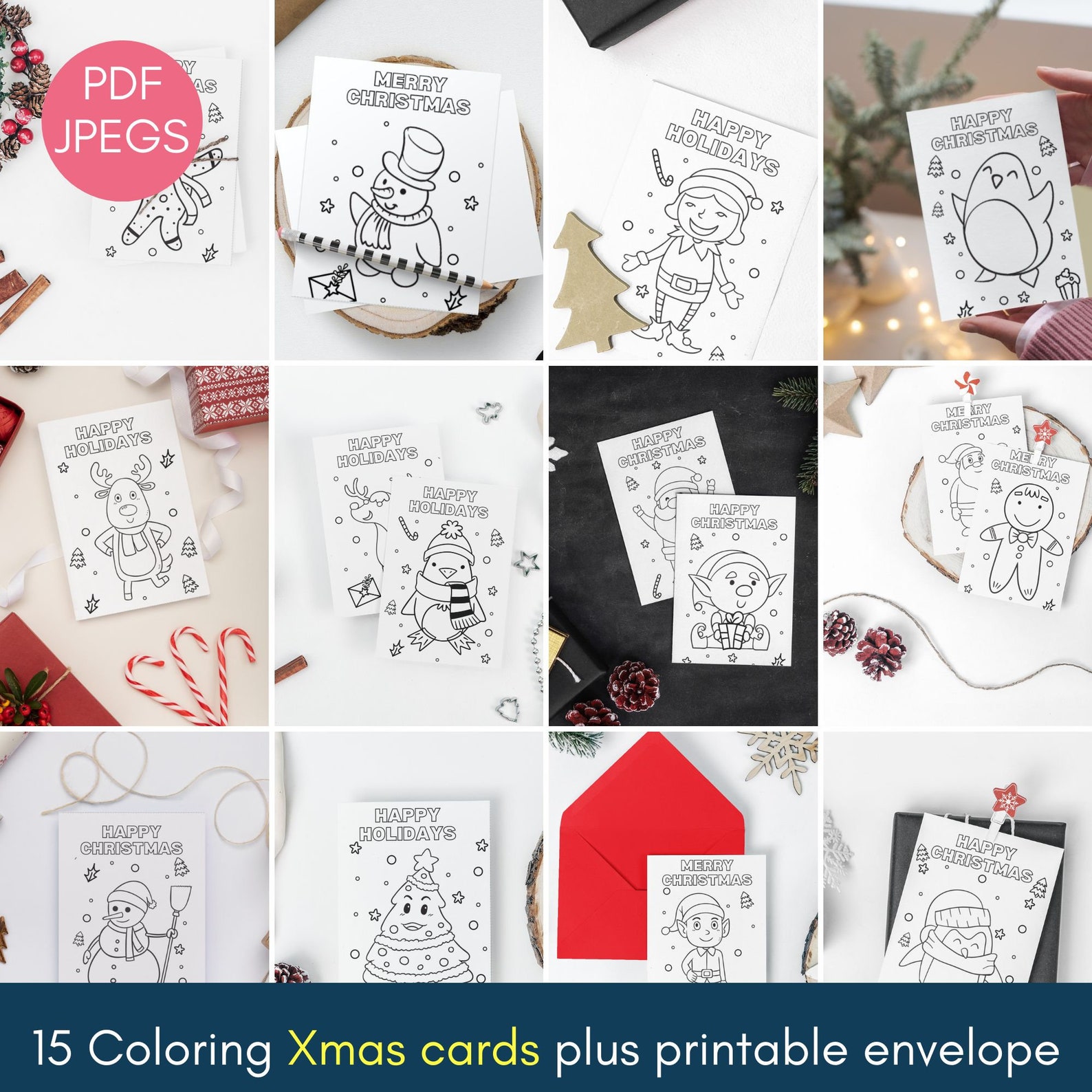 15 PRINTABLE Coloring Christmas Cards, Printable Christmas Cards to ...