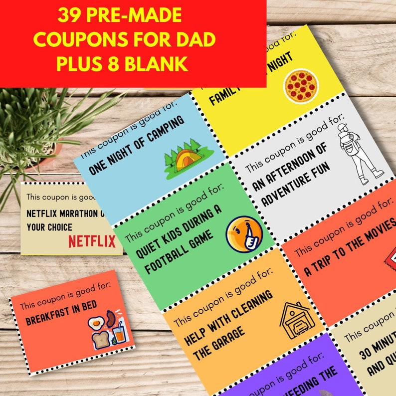 Printable Daddy Coupons DAD PRINTABLE VOUCHERS Dad Coupons | Etsy