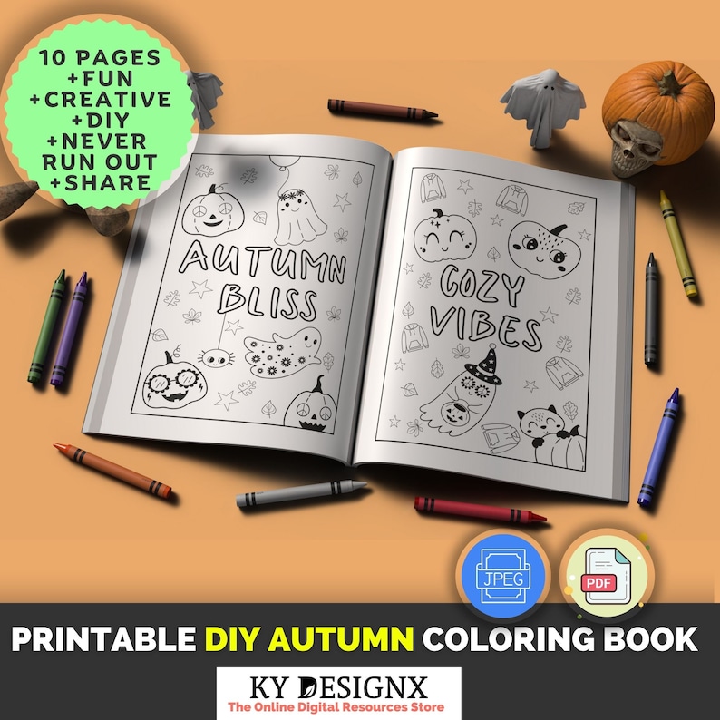 Printable DIY Autumn / Halloween Coloring Book Relaxing Fall - Etsy