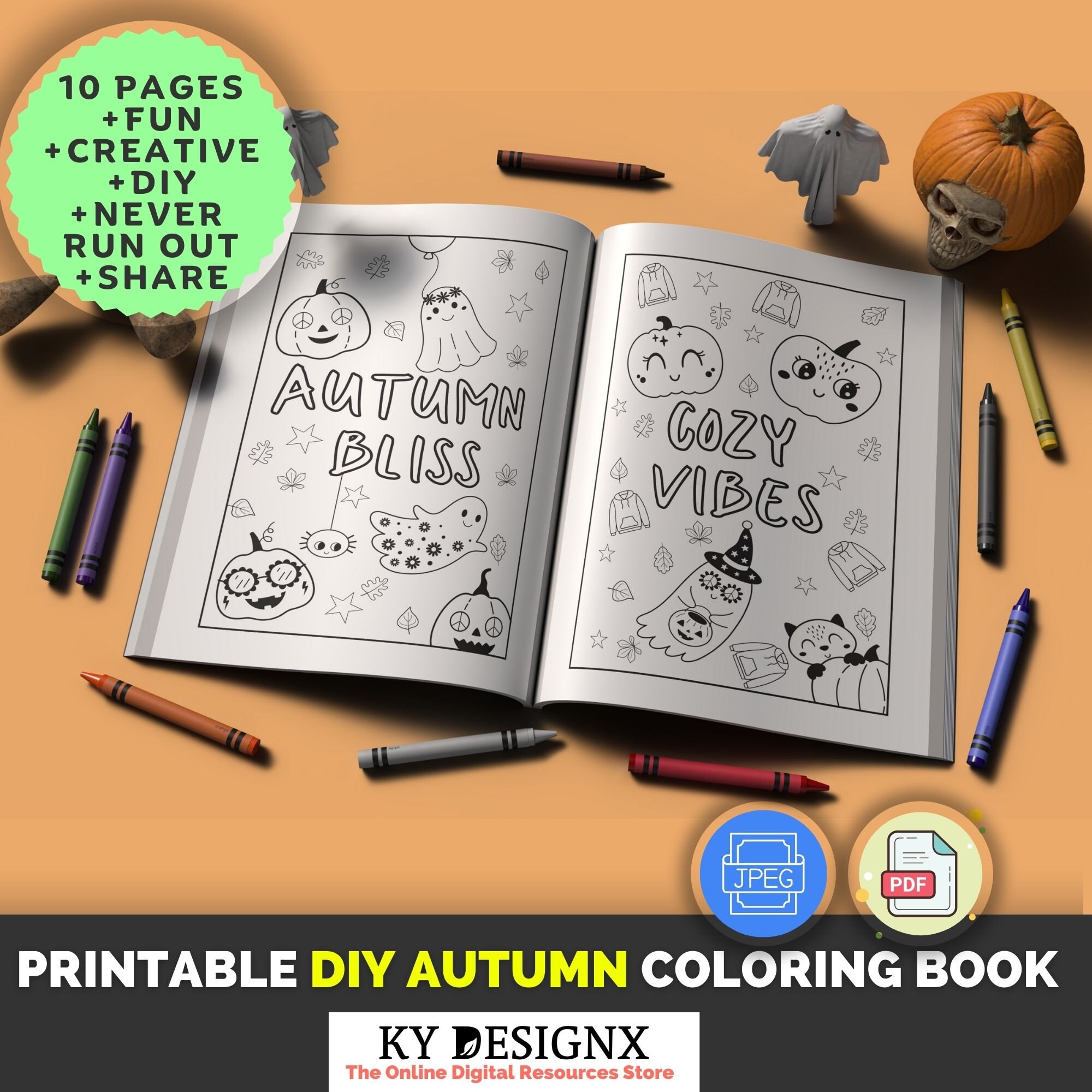 Printable DIY Autumn / Halloween Coloring Book Relaxing Fall - Etsy