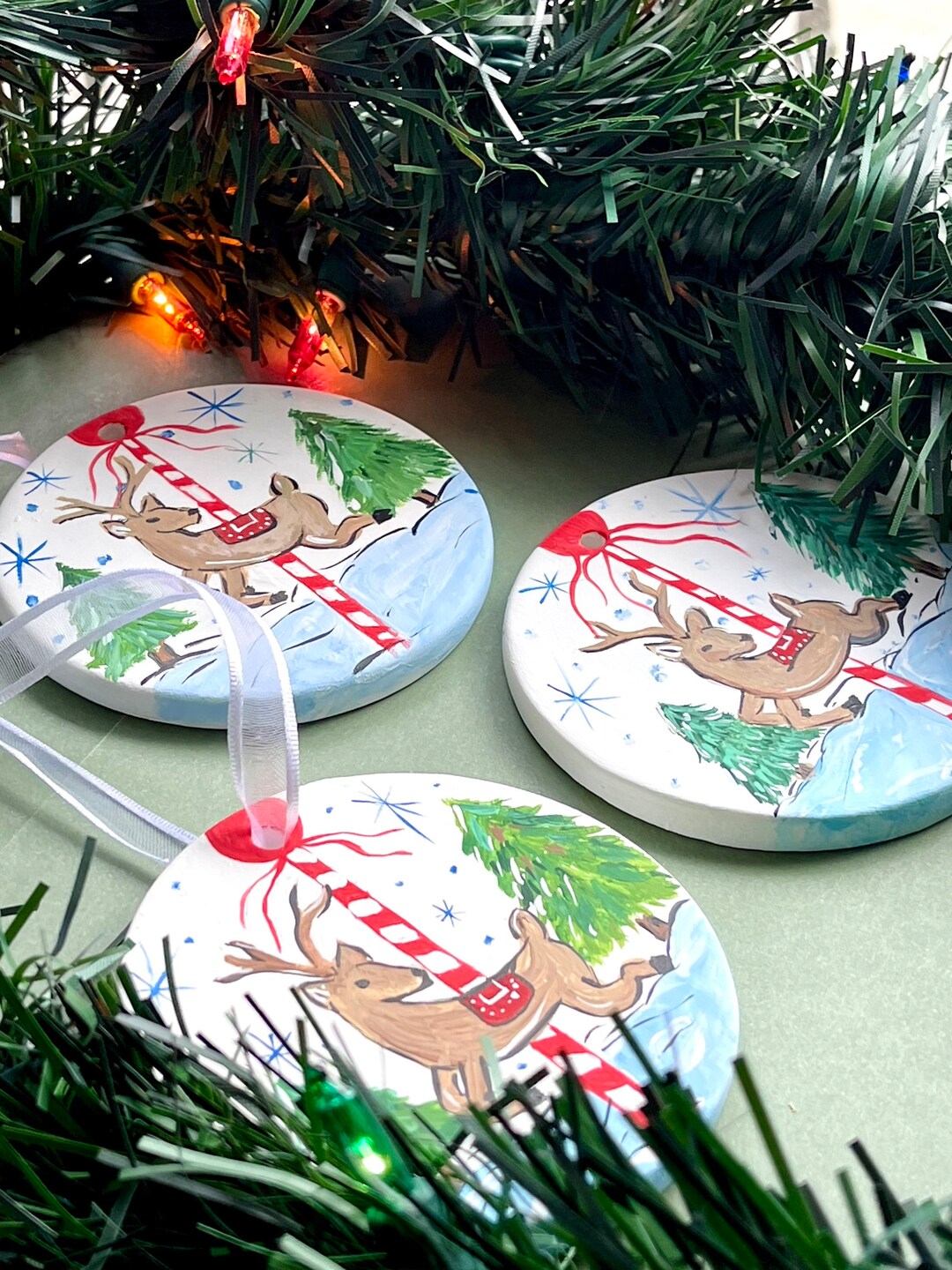 Handpainted Carousel Reindeer on Ceramic Ornament - Etsy