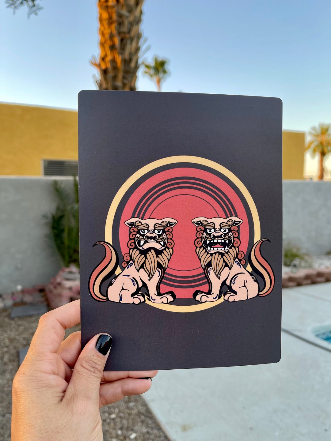 Digital Print Shisa Dogs With Black Background - Etsy