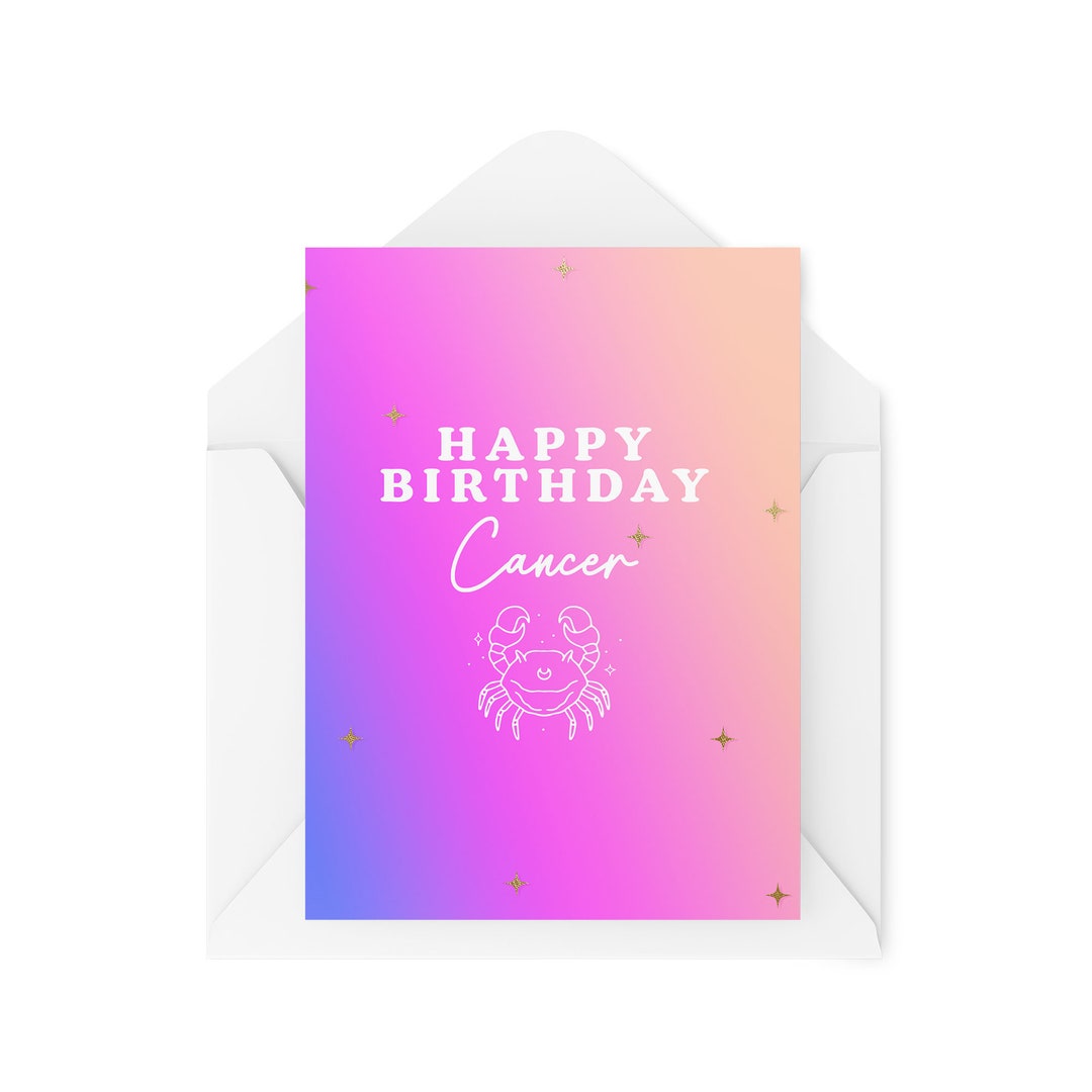 Zodiac Birthday Card Happy Birthday Cancer Water Sign Cancer Card ...