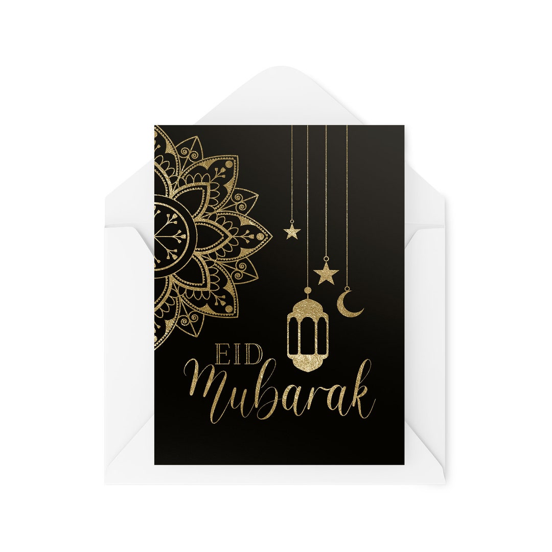 Eid Mubarak Greeting Card in Gold Foil Luxury Eid Mubarak Card Black ...