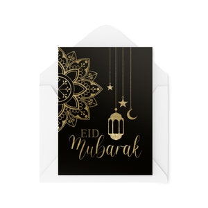 Eid Mubarak Greeting Card in Gold Foil Luxury Eid Mubarak Card Black ...