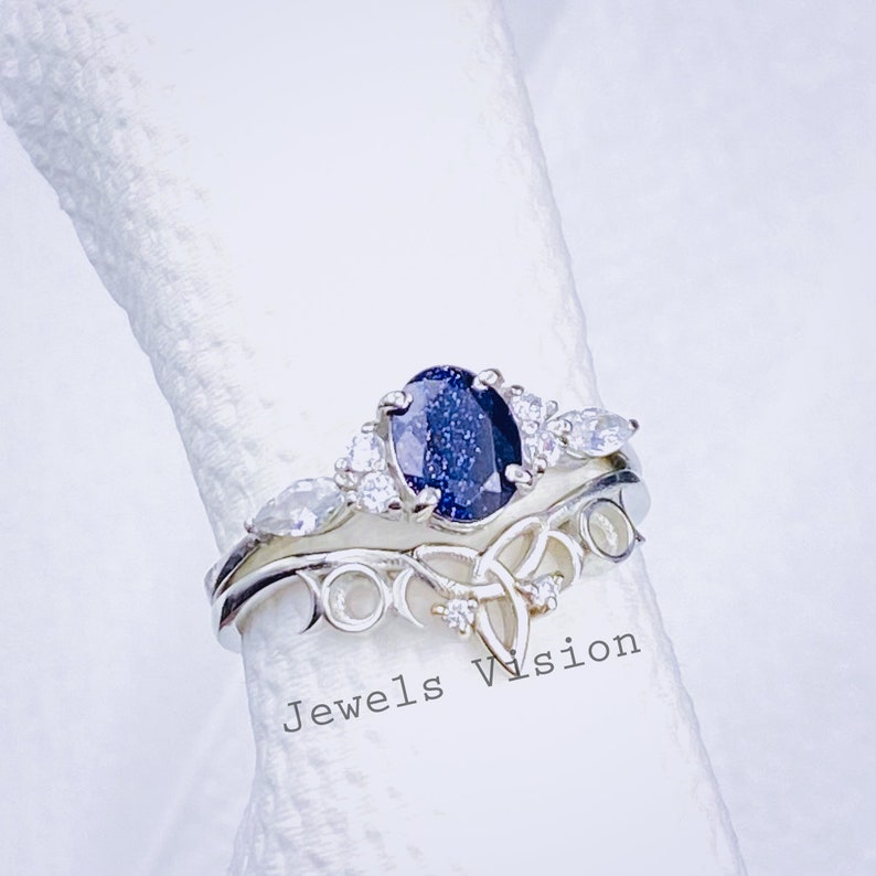 Galaxy Blue Sandstone Engagement Ring Set 925 Sterling Silver - Etsy